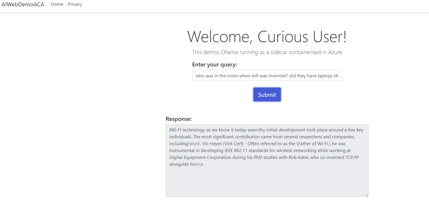 Azure Container Apps with Ollama for general AI inference